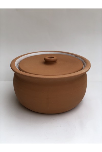 Topsan Doğal Toprak Güveç Tencere Orta Boy - Beyaz Sırlı