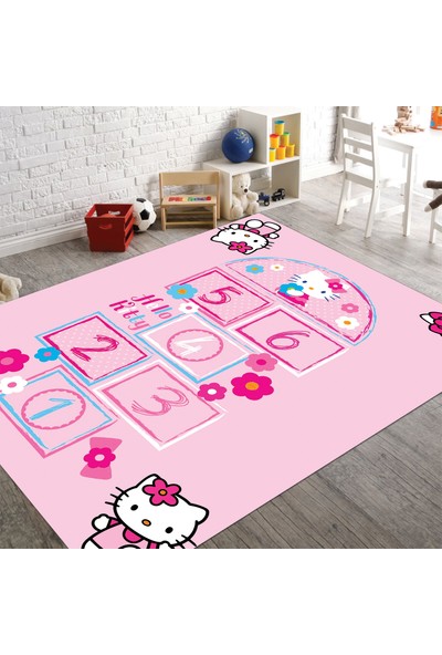 Veronya Hello Kity Seksek Desenli Kaymaz Taban Çocuk Odası Halısı 80x140