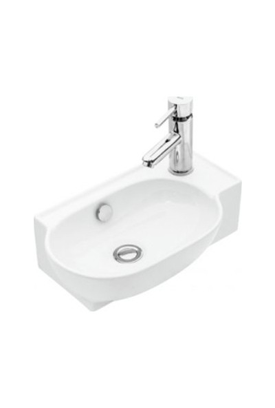 Sanovit Tezgah Üstü 45 cm Mini Yandan Çıkışlı Çanak Lavabo Beyaz Renk