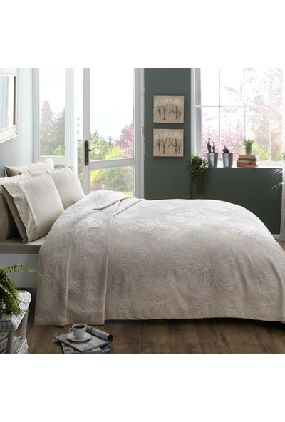 Taç Tek Kişilik Jakarlı Pike Takımı - Jeneva Bej