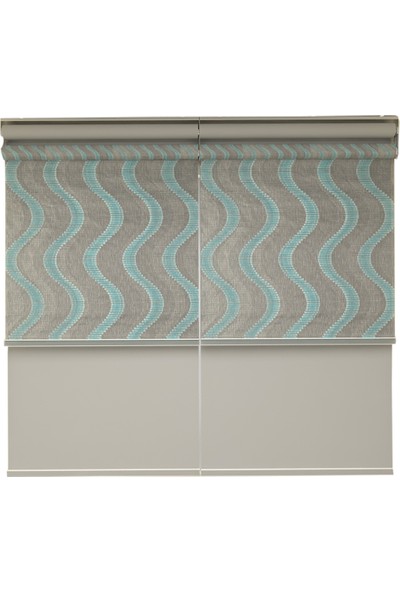 Perdejim Çift Mekanizmalı Turkuaz Su Yolu Desenli Tül Stor Perde