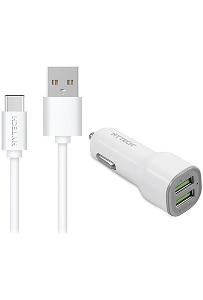 Hytech HY-X46 3.4A Hızlı Şarj Type-C Kablolu 2 USB Beyaz Araç Şarj Cihazı Hytech HY-X46 3.4A Hızlı Şarj Type-C Kablolu 2 USB Beyaz Araç Şarj Cihazı