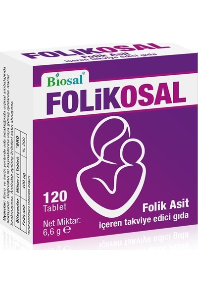Folik Asit 400 Mcg 120 Tablet Biosal Folikosal Folik Asit 400 Mcg 120 Tablet Biosal Folikosal