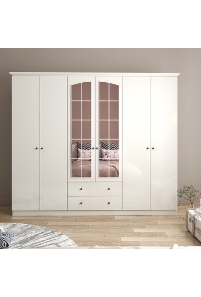 Zenio Rose 6 Kapak 2 Çekmece Gardırop