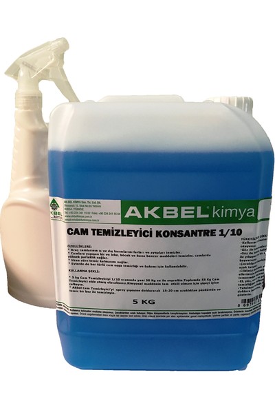 Akbel Cam Temizleyici Konsantre 1/10 5 Kg+Uygulama Spreyi Akbel Cam Temizleyici Konsantre 1/10 5 Kg+Uygulama Spreyi