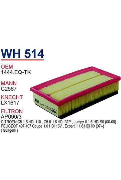 Wunder Scudo 2 1.6 Hdı, Peugeot 407 1.6 Hdı, C5 1.6 Hdı Hava Filtresi Wunder Scudo 2 1.6 Hdı, Peugeot 407 1.6 Hdı, C5 1.6 Hdı Hava Filtresi