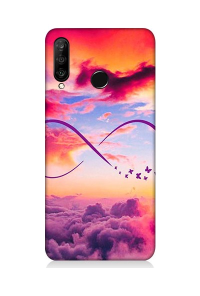 Teknomeg Huawei P30 Lite Alfa Sonsuzluk Kelebekler Desenli Tasarım Silikon Kılıf