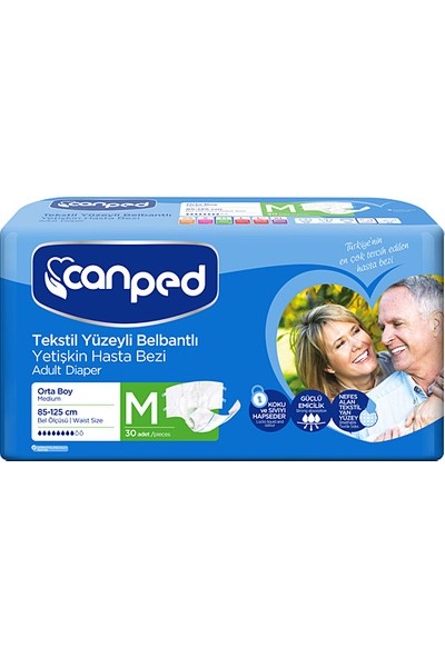 Canped Tekstil Yüzeyli Yetişkin Hasta Bezi Orta Boy (M) 30'lu Canped Tekstil Yüzeyli Yetişkin Hasta Bezi Orta Boy (M) 30'lu