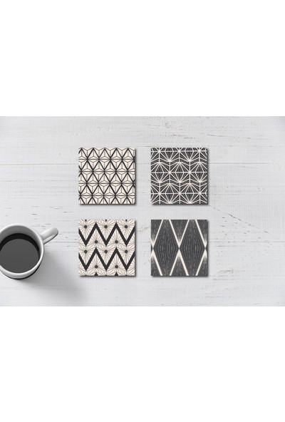 Yamamiya Dekoratif Zigzag Desenli Ahşap Bardak Altlığı 4'lü Set