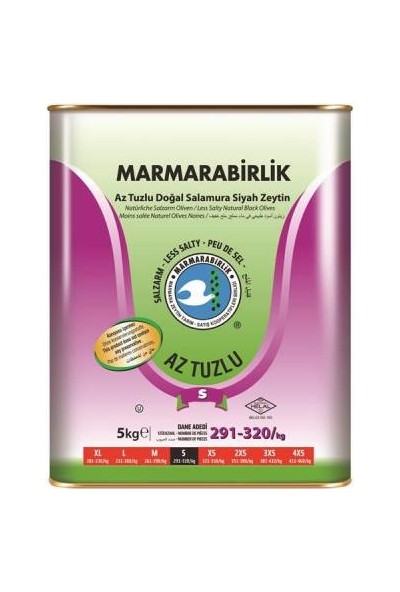 Marmarabirlik Hususi (S) 291-320 Kalibre Az Tuzlu Siyah Zeytin 5 kg Marmarabirlik Hususi (S) 291-320 Kalibre Az Tuzlu Siyah Zeytin 5 kg