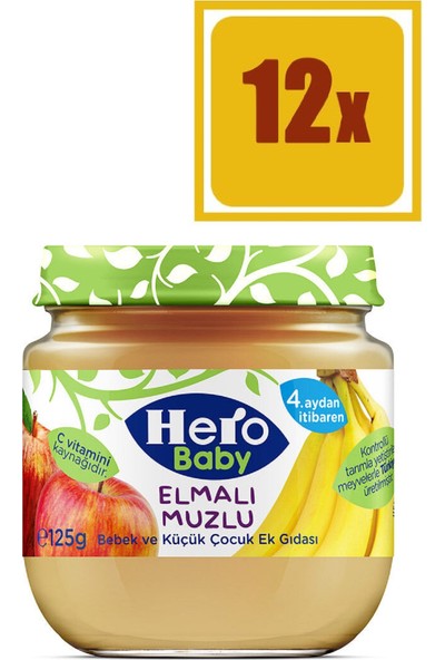 Hero Baby Elmalı Muzlu Kavanoz 125 gr Mama 12'li Set Hero Baby Elmalı Muzlu Kavanoz 125 gr Mama 12'li Set