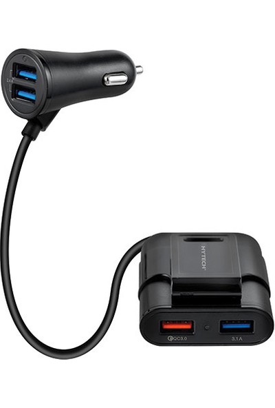 Hytech HY-XQ70 7A Hızlı Şarj Arka Koltuğa Uzatılabilen 2 USB + 2 USB Siyah Araç Şarj Cihazı