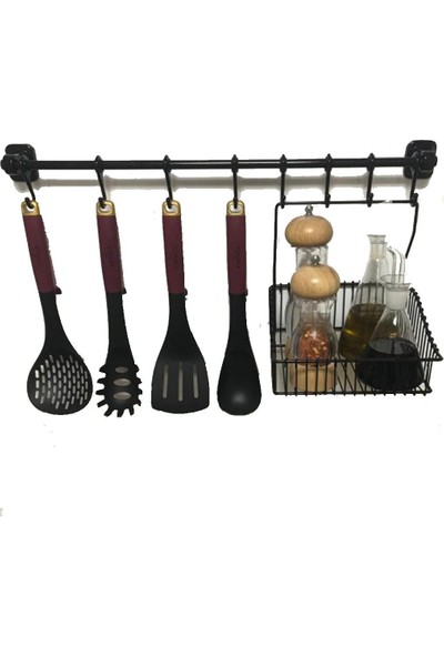 Hagen Vidasız Montaj Duvar Rayı 8li Askı Siyah 55 cm