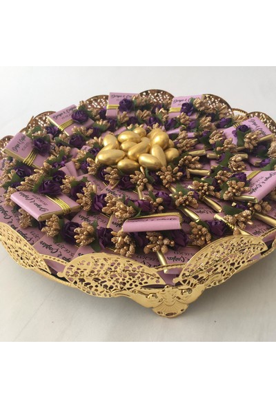 Melodi Mor Çiçekli Tepsili Kız İsteme Çikolatası