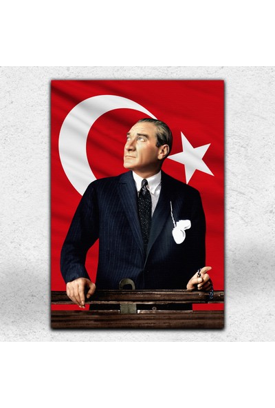 İyi Olsun Bayraklı Atatürk Portresi Kanvas Tablo