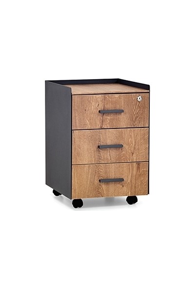 Uzay Ofis Emerald 3 Çekmeceli Keson - Kafkas Meşe - Antrasit