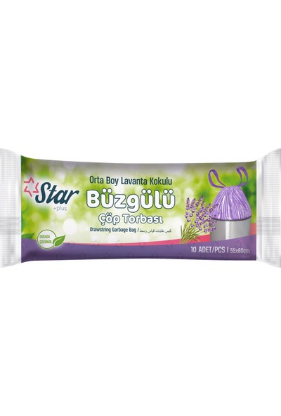 Star Plus Büzgülü Çöp Torbası Orta Boy 55X60 cm. Lavanta Kokulu