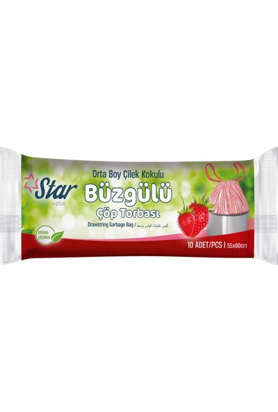 Star Plus Büzgülü Çöp Torbası Orta Boy 55X60 cm. Çilek Kokulu