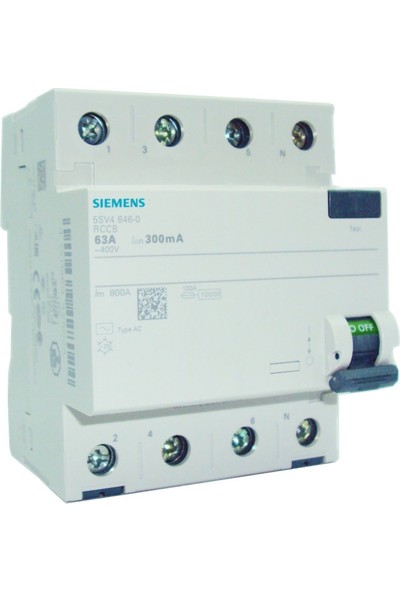 Siemens 5Sv4646-0 63A 300Ma 400V (3 Faz + Nötr) Kaçak Akım Koruma Rölesi Siemens 5Sv4646-0 63A 300Ma 400V (3 Faz + Nötr) Kaçak Akım Koruma Rölesi