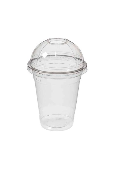 İhtiyaç Limanı Plastik Şeffaf Bardak 350 cc Bombe Kapaklı Atom Milkshake Bardak 100 Adet