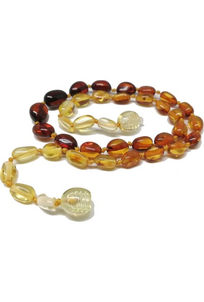 Vip Kehribar Bebek Diş Kolyesi - Yassı Gök Kuşağı Renk Kehribar Kolye - Garantili Kehribar Çocuk Kolye