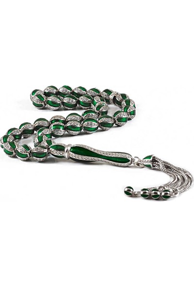 Silverplus Yeşil Mineli Zirkon Taşlı Gümüş Tesbih