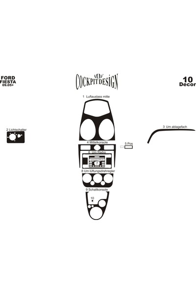 Meriç Ford Fiesta Maun Kaplama 2005-2010 10 Parça