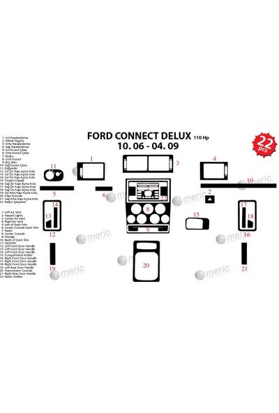 Meriç Ford Connect Delux Maun Kaplama 2006-2009 22 Parça Meriç Ford Connect Delux Maun Kaplama 2006-2009 22 Parça
