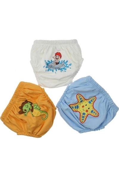 Story Baby Erkek Bebek Sevimli 3'Lü Alıştırma Külodu (Mavi) Sarı Deniz Yıldızlı