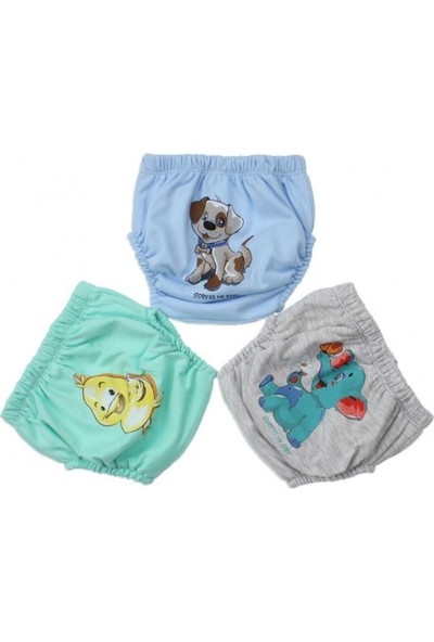 Story Baby Erkek Bebek Sevimli 3'Lü Alıştırma Külodu (Mavi) Kahverengi Köpekli