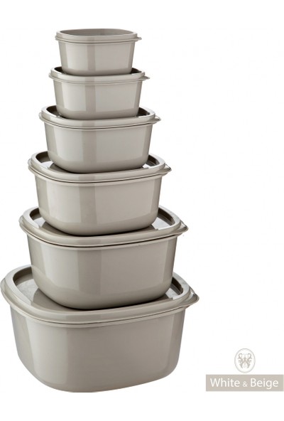 White & Begie Adela 6′Lı Saklama Kabı - Bej
