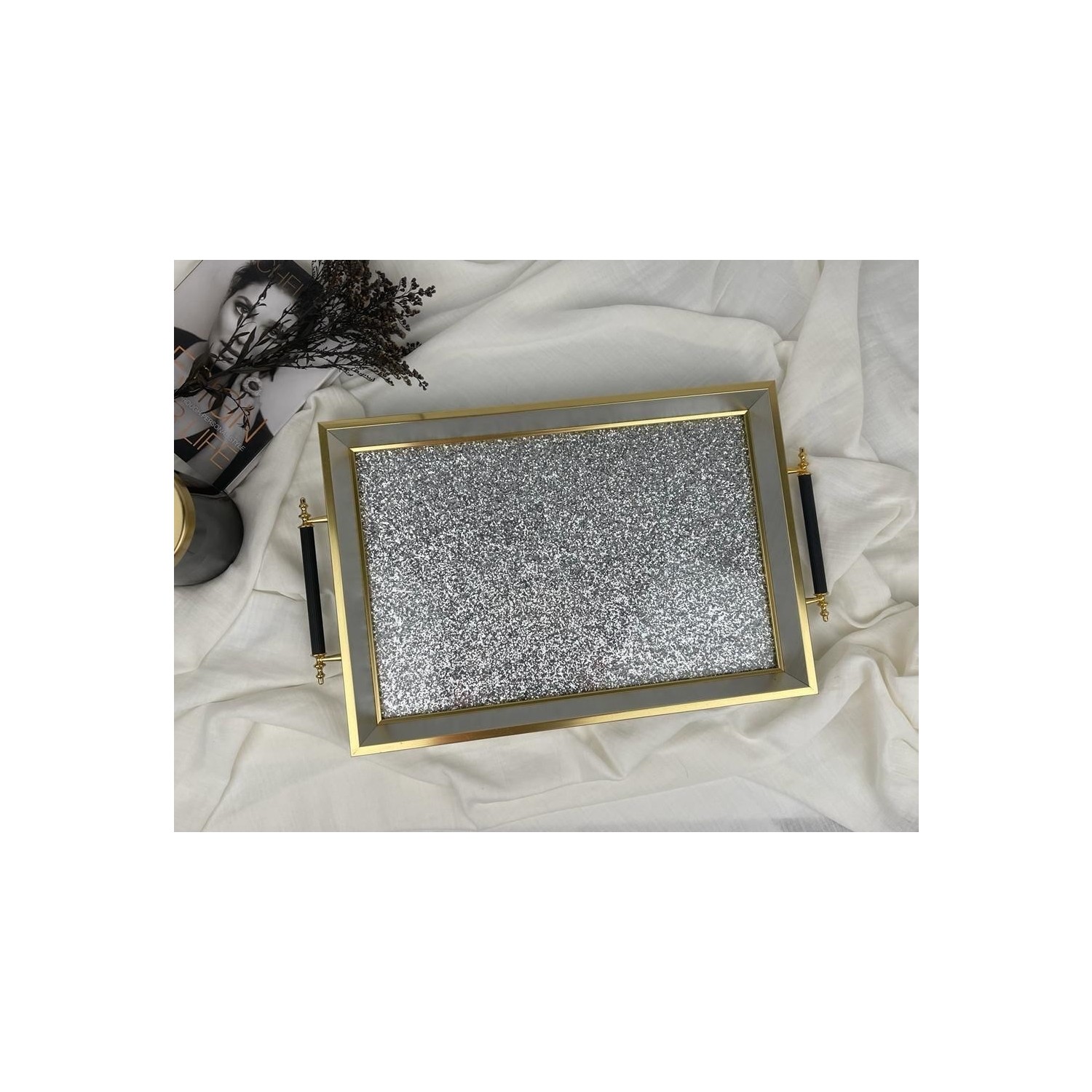 Doremcy Sim Taşlı Tepsi,simli Lüks Çay Tepsisi , Sunum Fiyatı