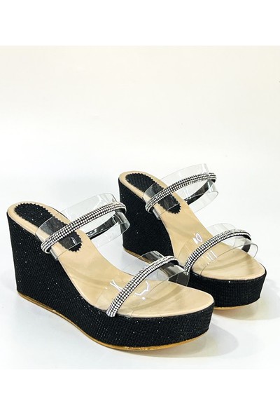 Bulut Ayakkabı Bulutmod Siyah Kadın Şeffaf Taşlı Günlük Abiye Dolgu Topuklu Terlik - Siyah - 37 Bulut Ayakkabı Bulutmod Siyah Kadın Şeffaf Taşlı Günlük Abiye Dolgu Topuklu Terlik - Siyah - 37