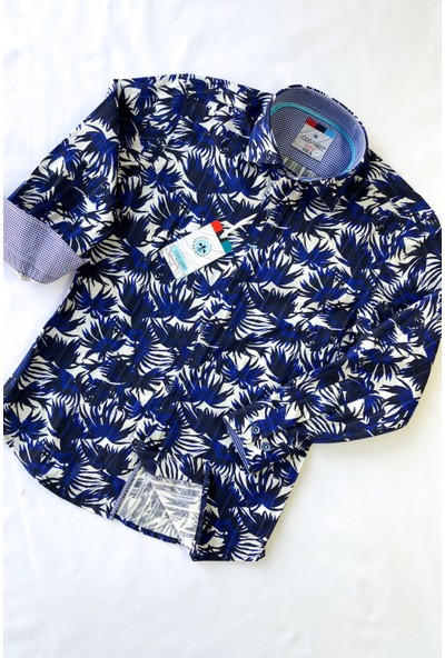 Büyük Çiçekli Saks Uzun Kol Çocuk Gömleği Büyük Çiçekli Saks Uzun Kol Çocuk Gömleği