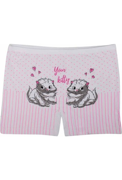 Puantiye Baskılı Likraklı Kız Çocuk Boxer 5023 | Beyaz