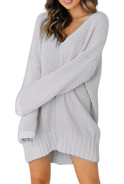 Peighusill Düz Renk Kazak - Açık Gri (Yurt Dışından) Peighusill Düz Renk Kazak - Açık Gri (Yurt Dışından)