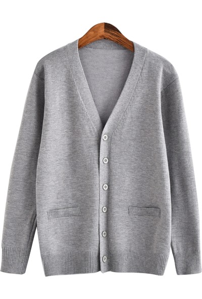 Peighusill Uzun Kollu Örgü Kazak - Gri (Yurt Dışından)