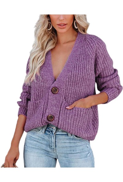 Peighusill Düz Renk Kazak - Mor (Yurt Dışından)