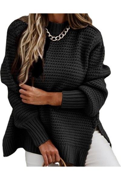 Peighusill Yuvarlak Yaka Örgü Kazak - Siyah (Yurt Dışından) Peighusill Yuvarlak Yaka Örgü Kazak - Siyah (Yurt Dışından)