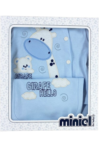 Miniel Erkek Bebek Girafe Nakışlı 5li Hastane Çıkışı Seti - Mavi Miniel Erkek Bebek Girafe Nakışlı 5li Hastane Çıkışı Seti - Mavi