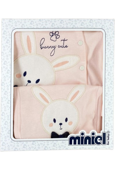 Miniel Kız Bebek Bunny Cute Nakışlı 5li Hastane Çıkışı Seti - Somon Miniel Kız Bebek Bunny Cute Nakışlı 5li Hastane Çıkışı Seti - Somon