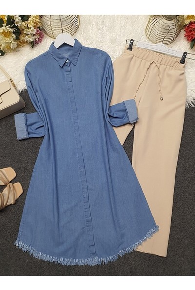 Öz Moda Eteği Püsküllü Kot Tunik