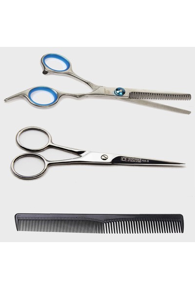 Vagon Kuaför Berber Ara Makası 16.5 cm + Kuaför Saç Makası 17 cm + Büyük Boy Tarak Profesyonel Vagon Kuaför Berber Ara Makası 16.5 cm + Kuaför Saç Makası 17 cm + Büyük Boy Tarak Profesyonel