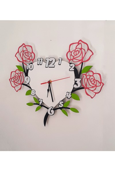 Orjinal Art Dekoratif Renkli Gül ve Kalp Detaylı Duvar Saati Orjinal Art Dekoratif Renkli Gül ve Kalp Detaylı Duvar Saati