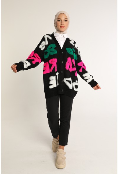 May Mara Kadın Oversıze Çelik Örgü Kabartma Detaylı Triko Hırka