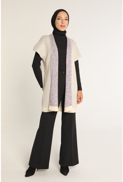 May Mara Bayan Içi Çizgili Şal Yaka Triko Yelek May Mara Bayan Içi Çizgili Şal Yaka Triko Yelek