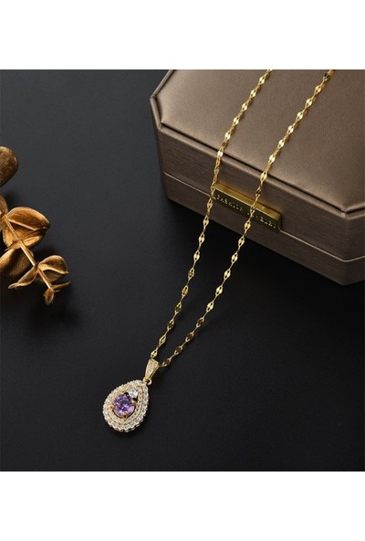 Abbsee Ametist Damla 0,22 Karat Zirkon Taş Kolye Abbsee Ametist Damla 0,22 Karat Zirkon Taş Kolye