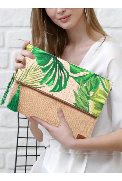 Kadın Portföy & Clutch & 0muz Çantası Yeşil Bej