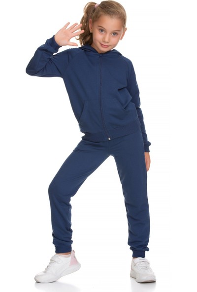 Kız Çocuk Fermuarlı Kapüşonlu Eşofman Takımı