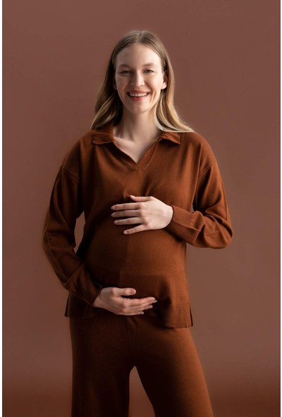 DeFacto Regular Fit Polo Yaka Hamile Triko ÜST V4468AZ22WN